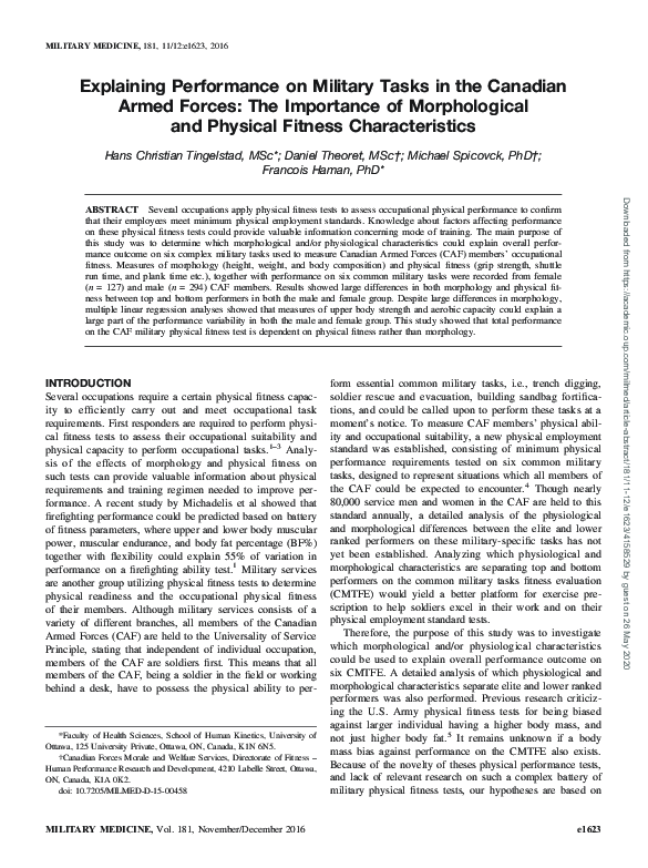 (PDF) Explaining Performance on Military Tasks in the Canadian Armed ...