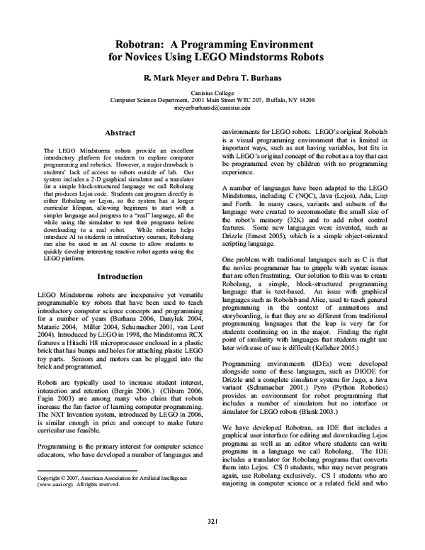 (PDF) Robotran: A Programming Environment for Novices Using LEGO ...