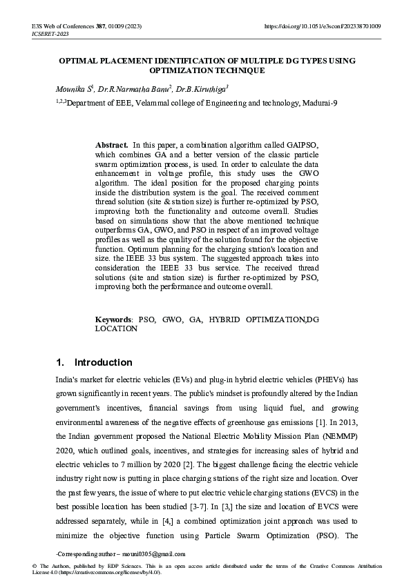 (PDF) Optimal Placement Identification of Multiple DG Types Using Optimization Technique
