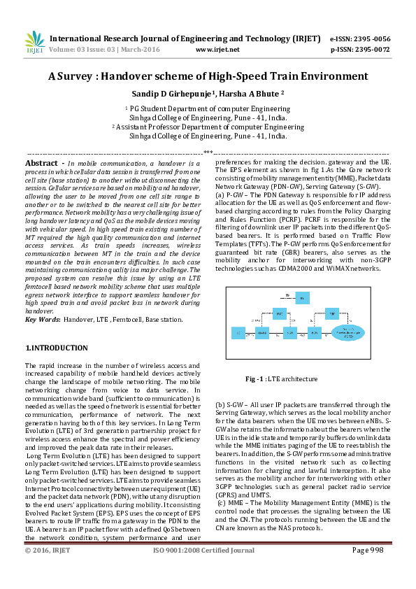 (PDF) A Survey : Handover scheme of High-Speed Train Environment