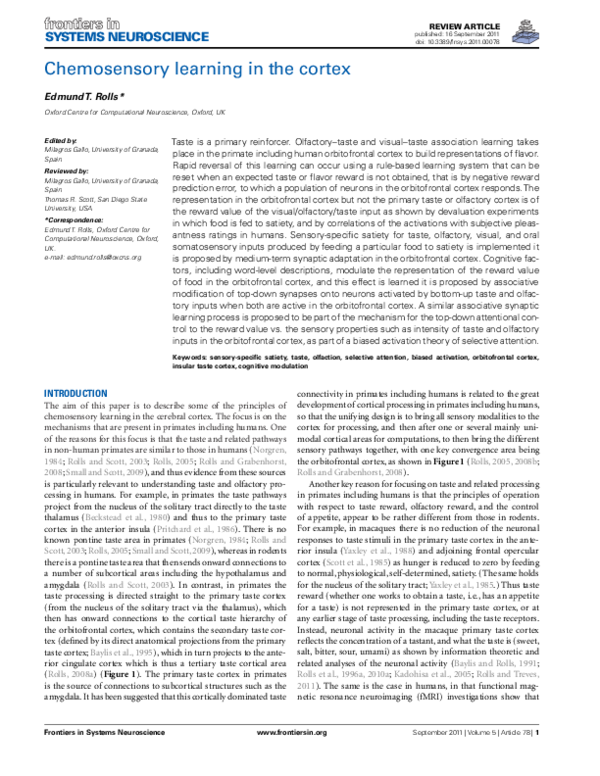 (PDF) Chemosensory Learning in the Cortex