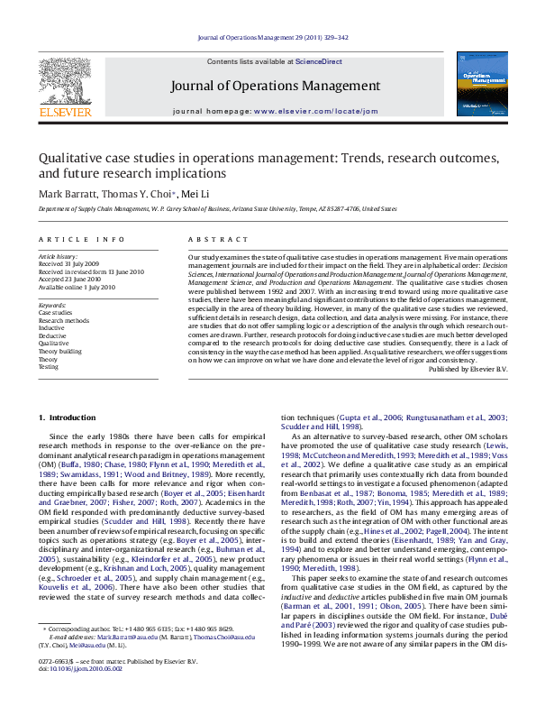 (PDF) Qualitative case studies in operations management: Trends ...