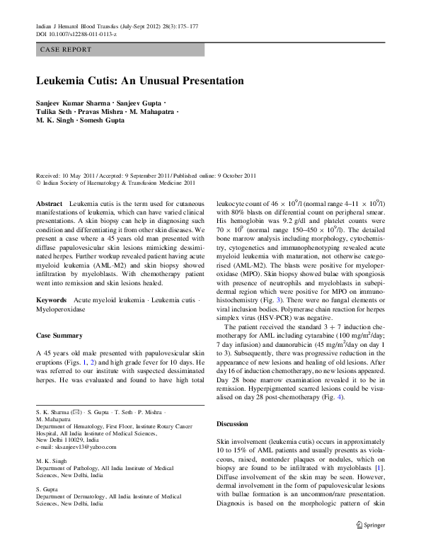 (PDF) Leukemia Cutis: An Unusual Presentation