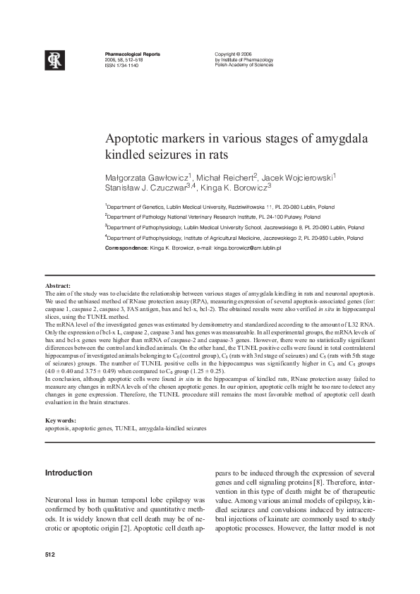 (PDF) Apoptotic markers in various stages of amygdala kindled seizures ...
