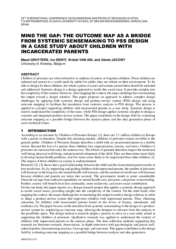 (PDF) Mind the Gap: The Outcome Map as a Bridge from Systemic Sensemaking to PSS Design in a ...