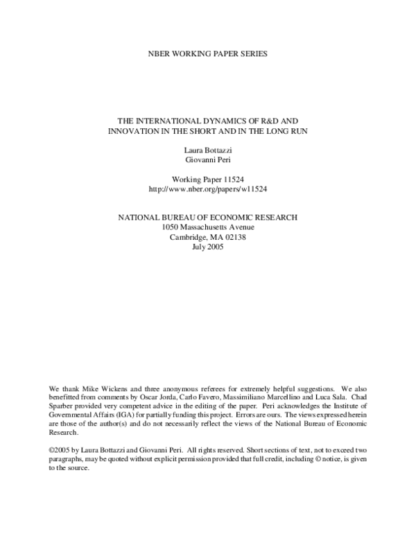 (PDF) The International Dynamics of R&D and Innovation in the Short and ...