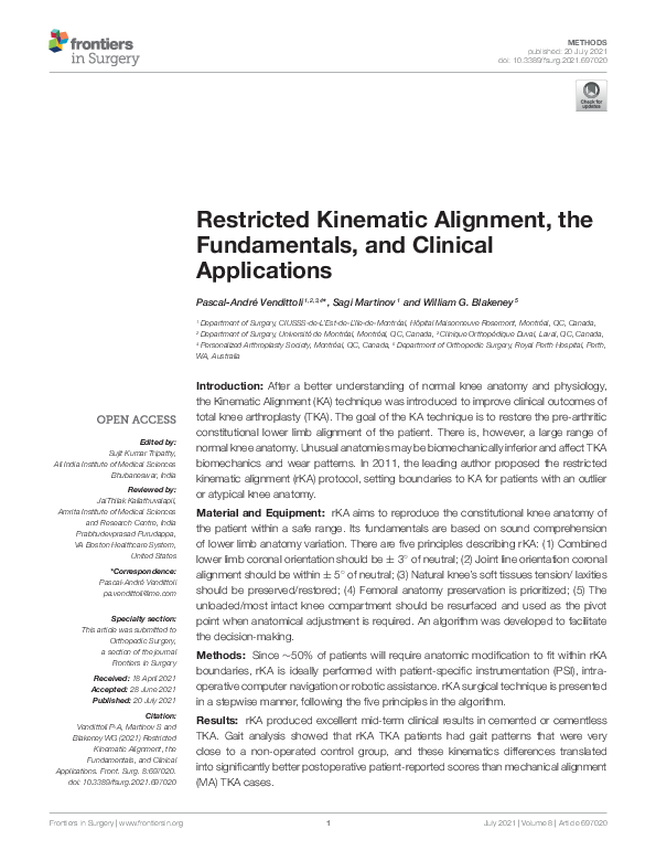 (PDF) Restricted Kinematic Alignment, the Fundamentals, and Clinical ...