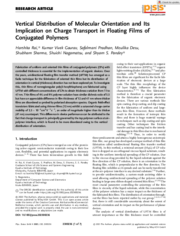 (PDF) Vertical Distribution of Molecular Orientation and Its Implication on Charge Transport in ...