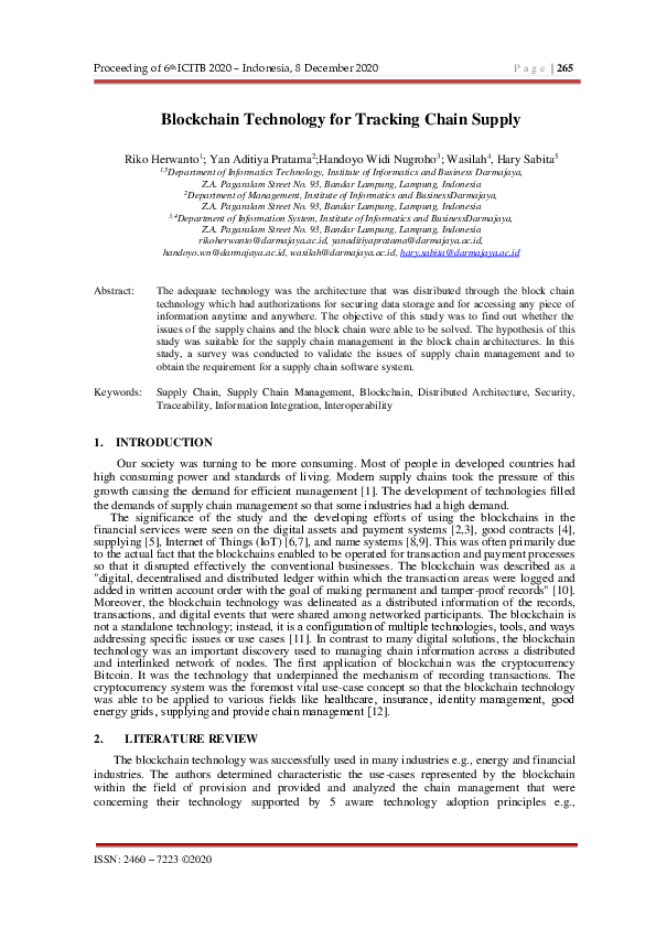 (PDF) Blockchain Technology for Tracking Chain Supply