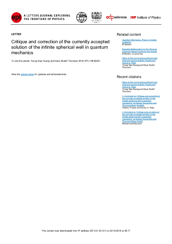 (PDF) Critique and correction of the currently accepted solution of the ...