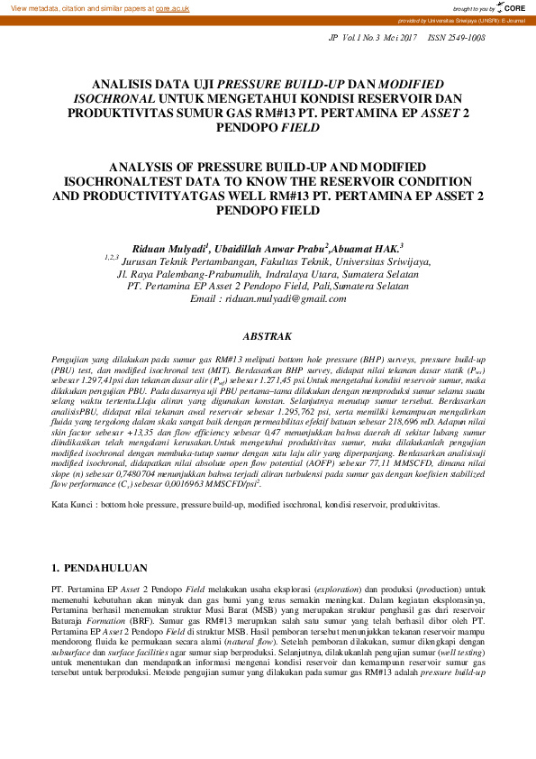 (PDF) Analisis Data Uji Pressure Build-Up Dan Modified Isochronal Untuk ...