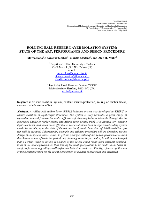 (PDF) Rolling-Ball Rubber-Layer Isolation System: State of the Art ...
