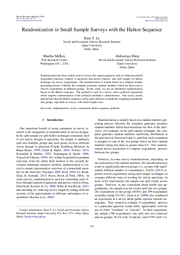 (PDF) Randomization in small sample surveys with the Halton sequence