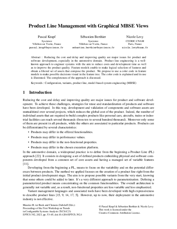 (PDF) Product Line Management with Graphical MBSE Views