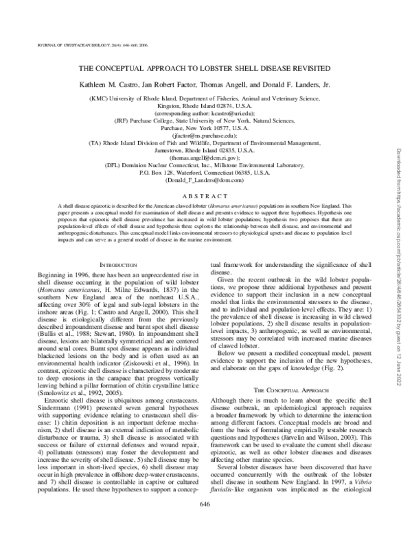 (PDF) The Conceptual Approach to Lobster Shell Disease Revisited