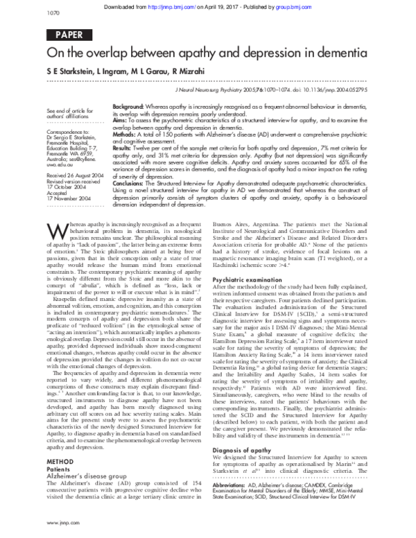 (PDF) On the overlap between apathy and depression in dementia
