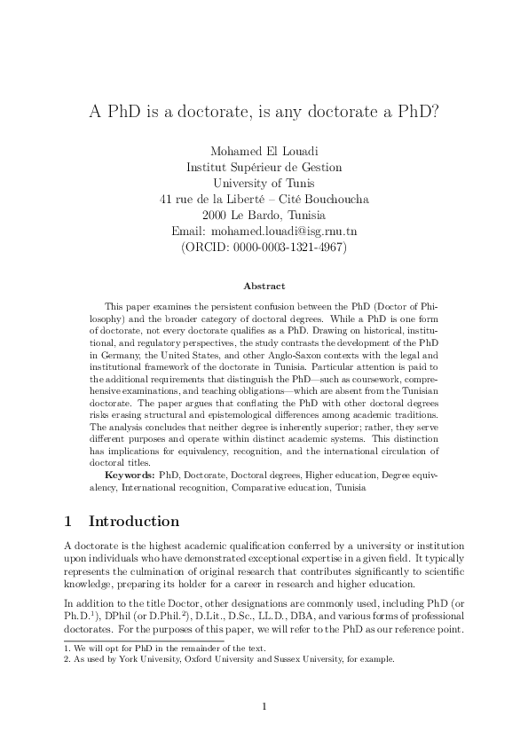 (PDF) A PhD is a doctorate, is any doctorate a PhD
