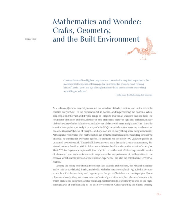 (PDF) Mathematics and Wonder: Crafts, Geometry, and the Built Environment