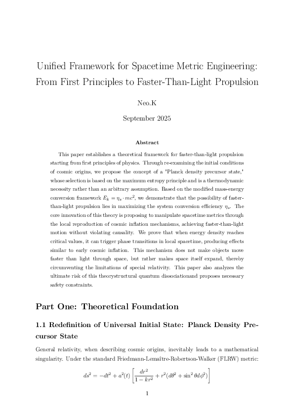 (PDF) Unified Framework for Spacetime Metric Engineering: From First ...