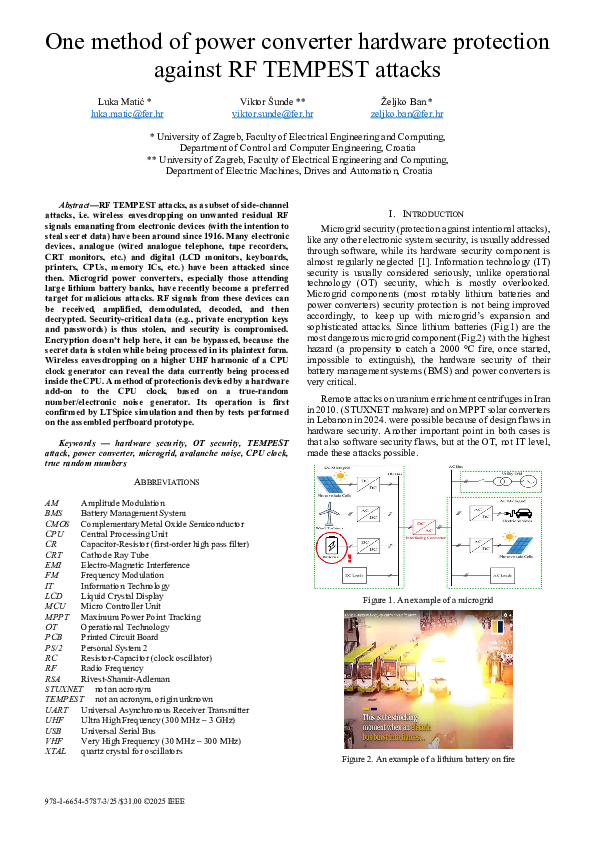 (PDF) One method of power converter hardware protection against RF TEMPEST attacks