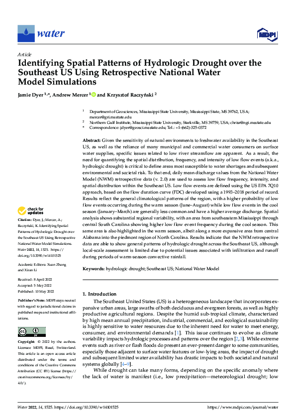 (PDF) Identifying Spatial Patterns of Hydrologic Drought over the Southeast US Using ...