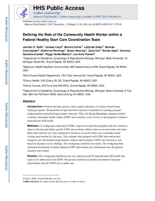 (PDF) Defining the Role of the Community Health Worker within a Federal ...