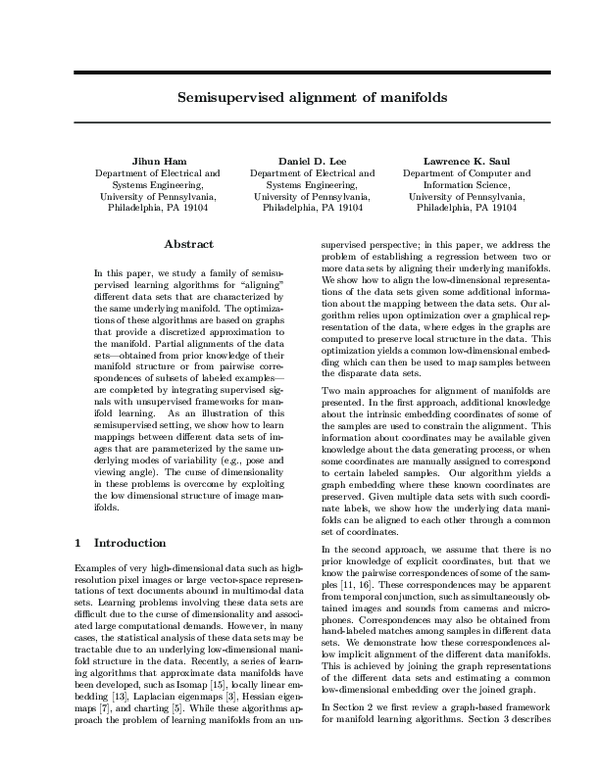 (PDF) Semisupervised alignment of manifolds