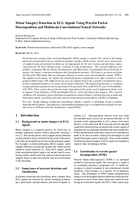 (PDF) Motor Imagery Detection in ECG Signals Using Wavelet Packet Decomposition and Multiscale ...
