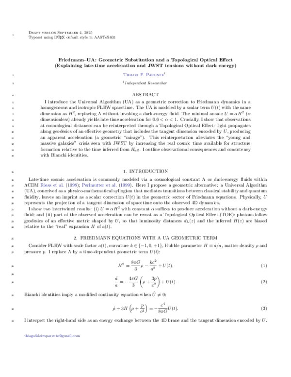 (PDF) Friedmann-UA: Geometric Substitution and a Topological Optical ...