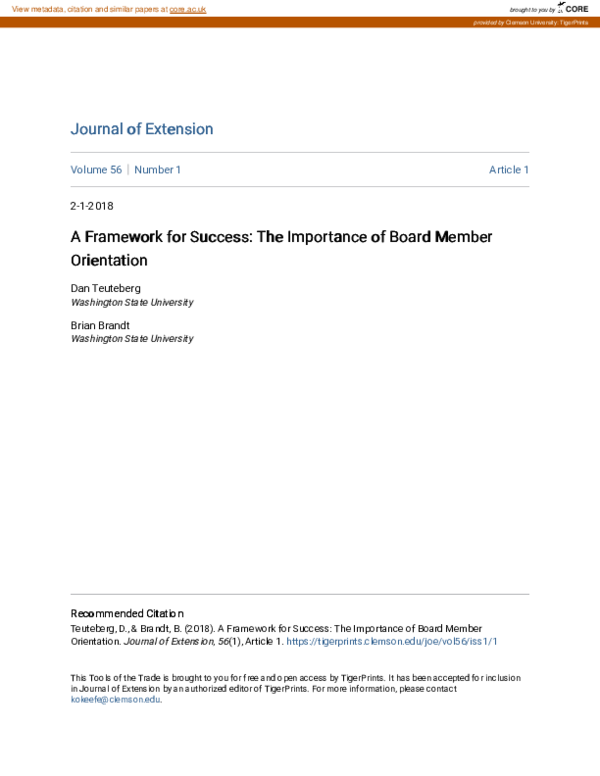 (PDF) A Framework for Success: The Importance of Board Member Orientation