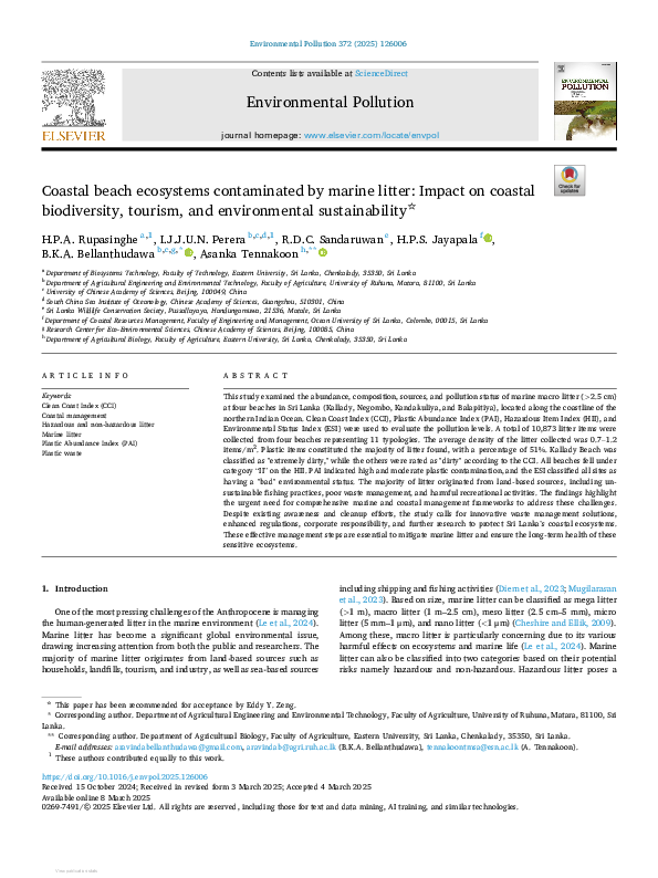 (PDF) Coastal beach ecosystems contaminated by marine litter: Impact on ...
