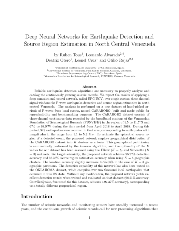 (PDF) Deep Neural Networks for Earthquake Detection and Source Region ...