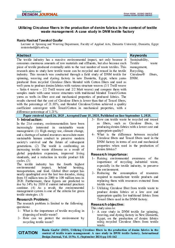(PDF) Utilizing Circulose fibers in the production of denim fabrics in ...