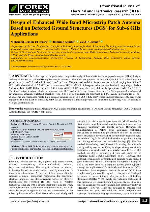 (PDF) Design of Enhanced Wide Band Microstrip Patch Antenna Based on Defected Ground Structures ...