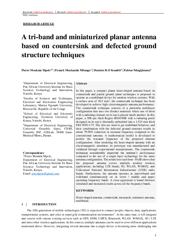 (PDF) A tri‐band and miniaturized planar antenna based on countersink and defected ground ...