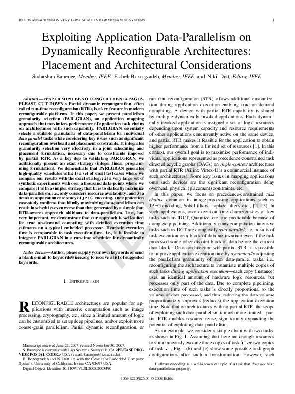 (PDF) Exploiting Application Data-Parallelism on Dynamically Reconfigurable Architectures ...