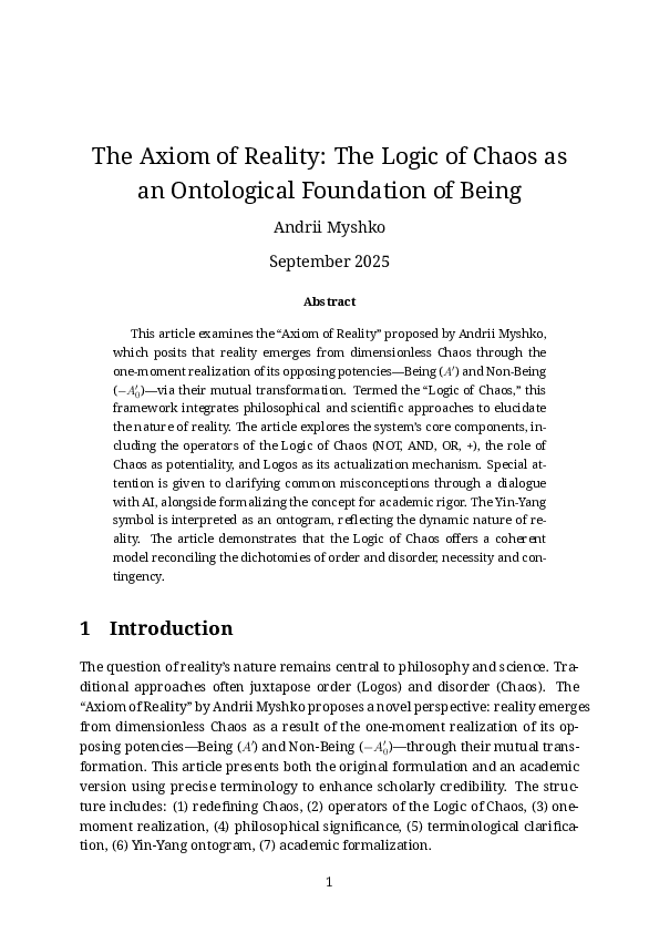 (PDF) The Axiom of Reality: The Logic of Chaos as an Ontological ...
