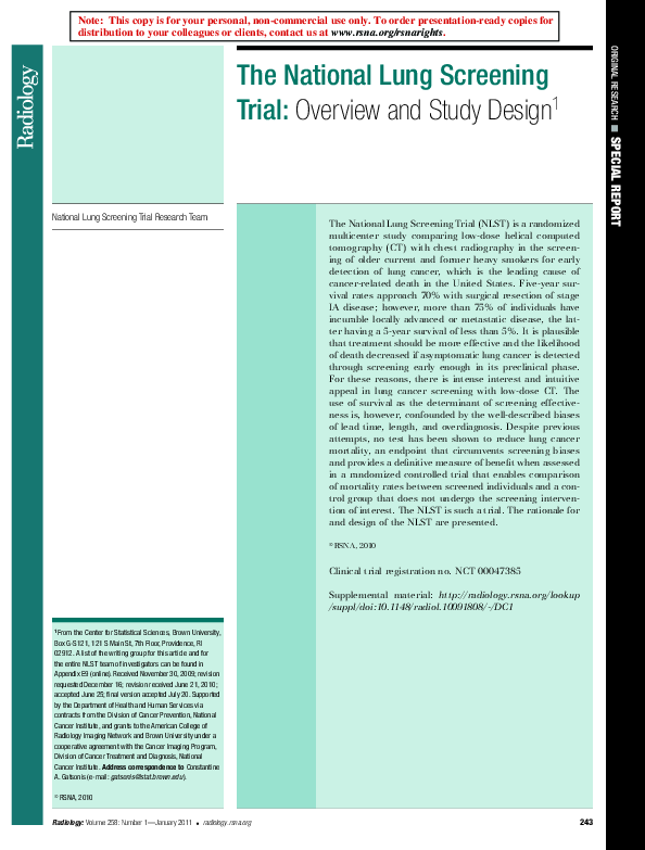 (PDF) The National Lung Screening Trial: overview and study design