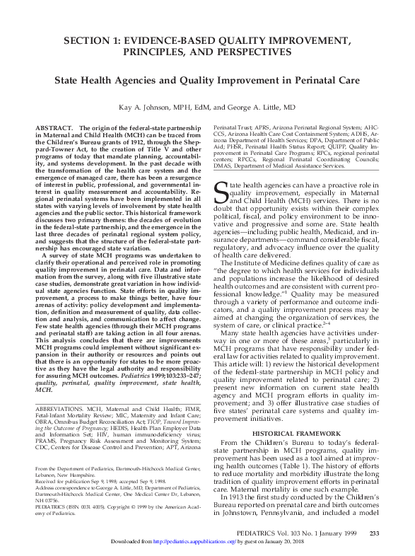 (PDF) State Health Agencies and Quality Improvement in Perinatal Care