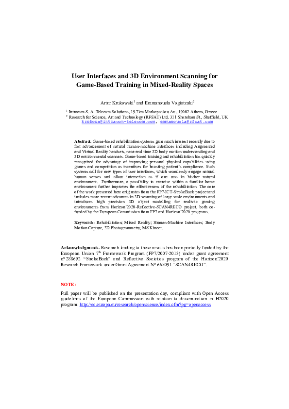 (PDF) User Interfaces and 3D Environment Scanning for Game-Based ...