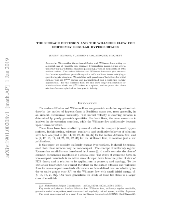 (PDF) The surface diffusion and the Willmore flow for uniformly regular ...