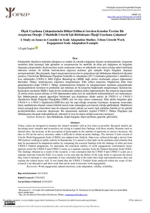 (PDF) A Study on Issues to Consider in Scale Adaptation Studies: 3-Item ...