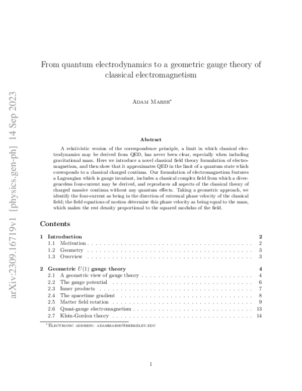 (PDF) From quantum electrodynamics to a geometric gauge theory of classical electromagnetism