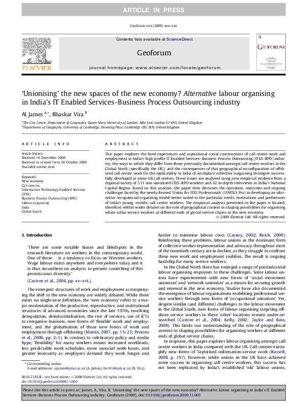 (PDF) ‘Unionising’ the new spaces of the new economy? Alternative ...