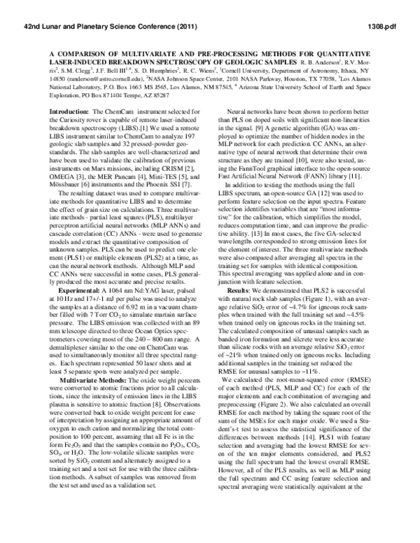 (PDF) A Comparison of Multivariate and Pre-Processing Methods for Quantitative Laser-Induced ...