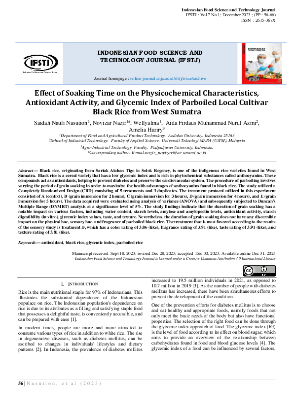 (PDF) Effect of Soaking Time on the Physicochemical Characteristics ...