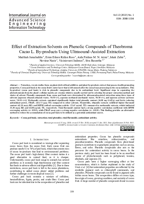 (PDF) Effect of Extraction Solvents on Phenolic Compounds of Theobroma ...