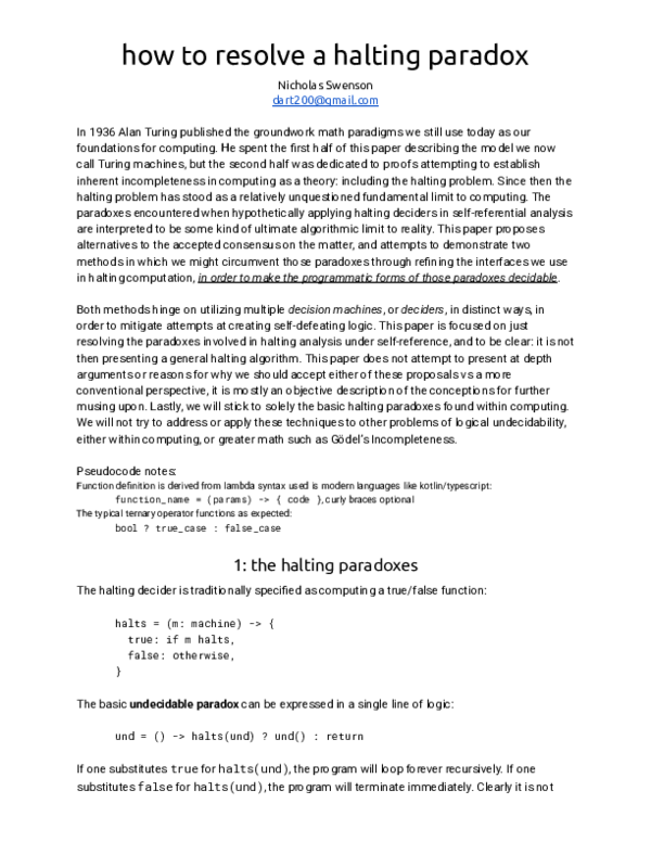 (PDF) how to resolve a halting paradox