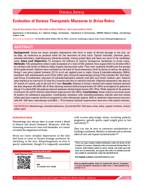 (PDF) Evaluation of various therapeutic measures in striae rubra
