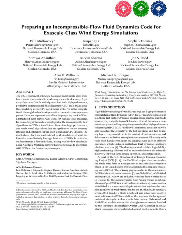 (PDF) Preparing an incompressible-flow fluid dynamics code for exascale-class wind energy ...